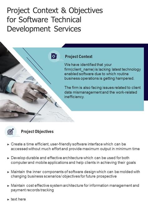Software Technical Development For Project Context And Objectives One Pager Sample Example