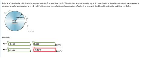 Solved Point A Of The Circular Disk Is At The Angular Chegg