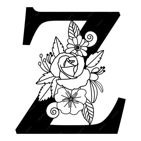 Premium Vector Personalized Letter Z Monogram Black And White Floral