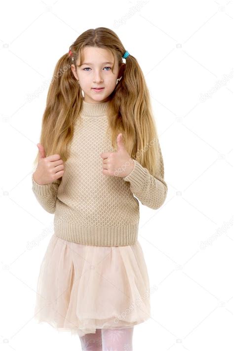 Ragazza Adolescente Premurosa Posa Sullo Sfondo Bianco Foto Stock Foto Immagini