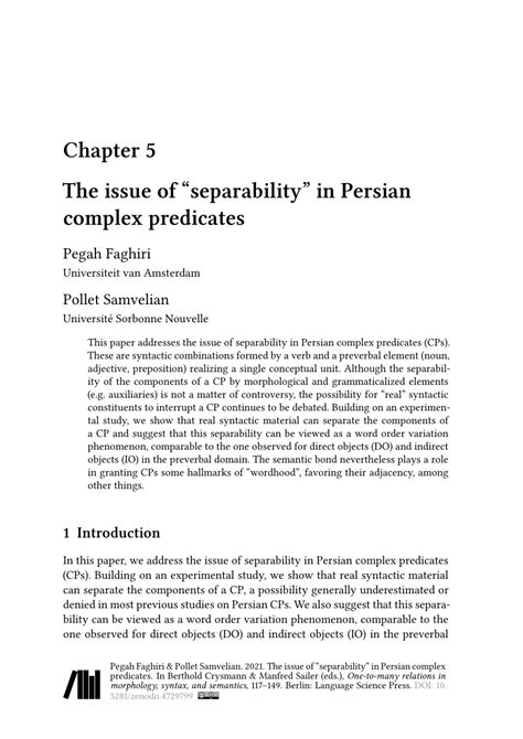 Pdf The Issue Of Separability In Persian Complex Predicates