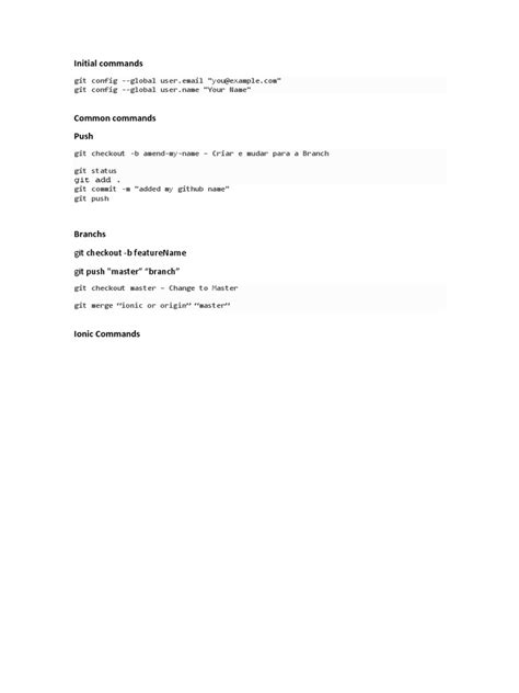 Initial Commands Git Checkout B Featurename Git Push Master