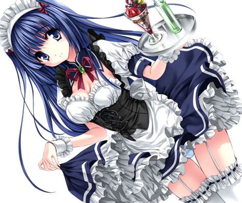 Yukiwo 1girl Blue Eyes Blue Hair Blue Panties Breasts Cleavage Clothes Lift Corset