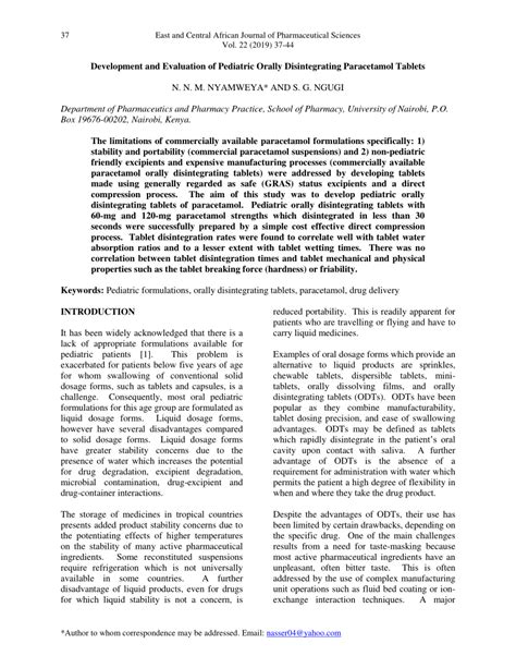 Pdf Development And Evaluation Of Pediatric Orally Disintegrating