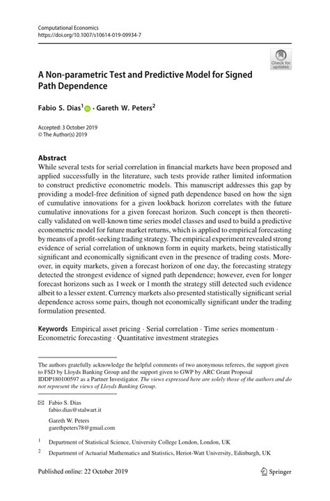 Pdf A Non Parametric Test And Predictive Model For Signed Path Dependence