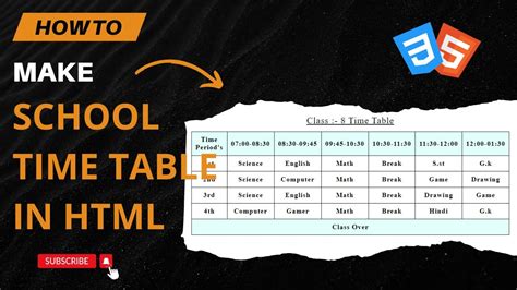 Let's a Make School Time Table with HTML & CSS | Stylish School Time ...