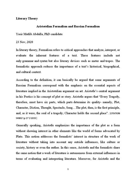 Aristotelian Formalism And Russian Formalism Pdf Plot Narrative