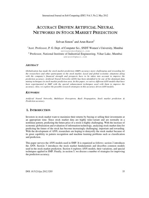 Accuracy Driven Artificial Neural Networks In Stock Market Prediction Pdf Technical Analysis