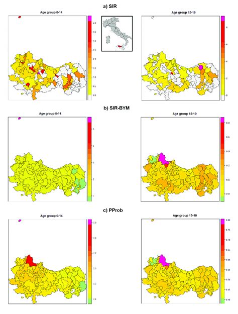 spatial analysis of a sirs of all tumours b bym estimates and