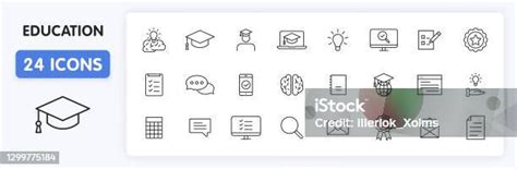 라인 스타일의 24 교육 및 학습 웹 아이콘의 집합입니다 학교 대학 교과서 학습 벡터 그림입니다 0명에 대한 스톡 벡터 아트 및