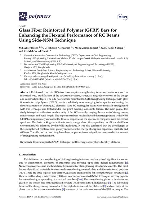 Pdf Glass Fiber Reinforced Polymer Gfrp Bars For Enhancing The