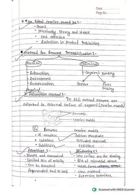 Enzyme Immobilization Biotechnology Th Semester Handwriting Notes Pdf