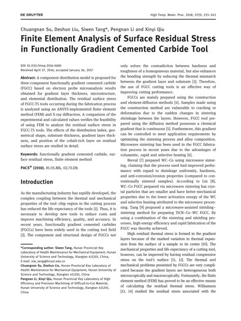 Pdf Finite Element Analysis Of Surface Residual Stress In Functionally Gradient Cemented