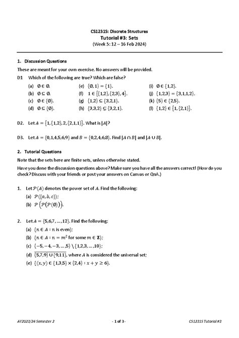 Tut03qns Ay202324 Semester 2 1 Of 3 Cs1231s Tutorial 3 Cs1231s