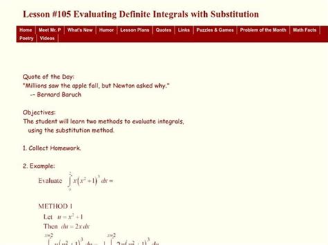 Evaluating Definite Integrals With Substitution Lesson Plan For 11th 12th Grade Lesson Planet