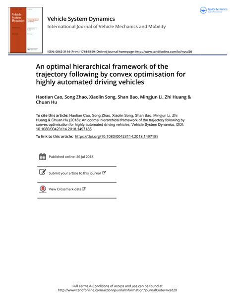 Pdf An Optimal Hierarchical Framework Of The Trajectory Following By Convex Optimization For