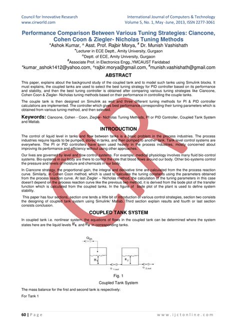 Pdf Performance Comparison Between Various Tuning Strategies Ciancone Cohen Coon And Ziegler