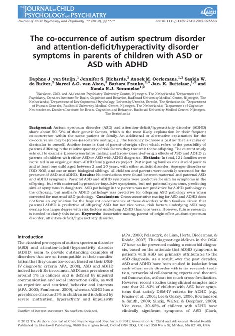 Pdf The Co Occurrence Of Autism Spectrum Disorder And Attention Deficithyperactivity Disorder