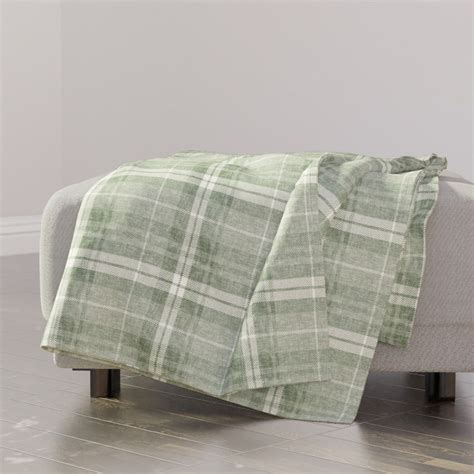 Green Plaid Throw Blanket Fall Plaid In Sage By Littlearrowdecor Faded