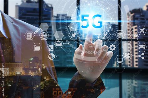 World Map With 5g Technology Background Hand Touch Network Using 5g