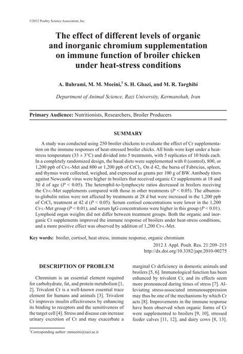 Pdf The Effect Of Different Levels Of Organic And Inorganic Chromium Supplementation On Immune