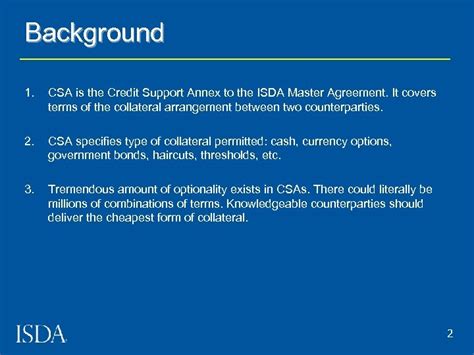 Overview Of Isda Standard Credit Support Annex Scsa