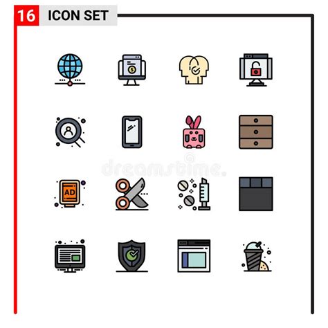 Pictogram Set Of 16 Simple Flat Color Filled Lines Of Protect Data Ecommerce Selection