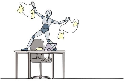Single Continuous Line Drawing Robot Standing Vector Image
