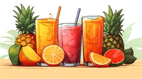 Premium Photo Hand Drawn Cartoon Tropical Fruit Juice Illustration