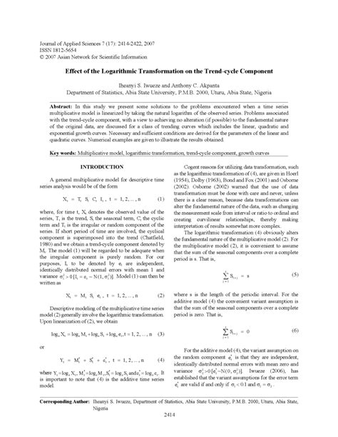 Pdf Effect Of The Logarithmic Transformation On The Trend Cycle Component