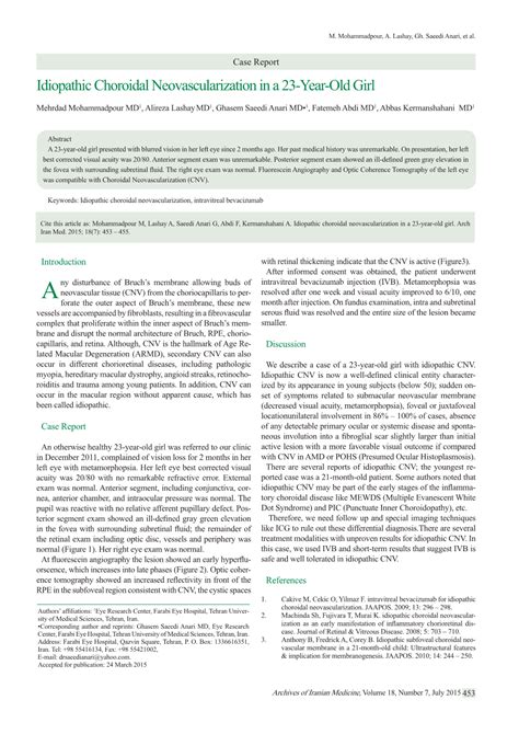 Idiopathic Choroidal Neovascularization In A 23 Year Old Girl Docslib