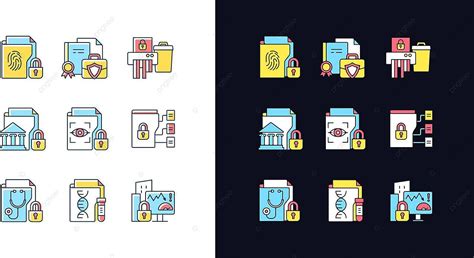Icon Set Of Light And Dark Theme Confidential Information Types With