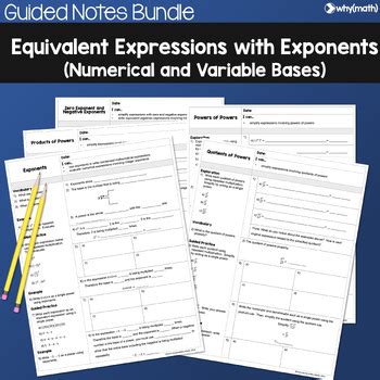 Equivalent Expressions With Exponents Numerical And Variable Bases Guided Notes