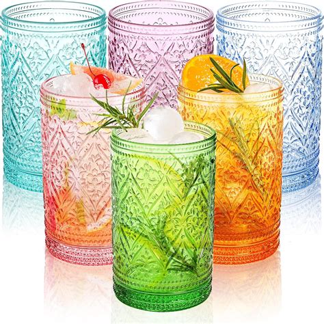 Fasmov 6 Pack 12 Oz Drinking Glasses Set Multicolor Water Glasses
