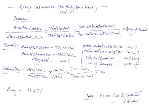 HPLCWOOD Assay Calculation On Anhydrous Basis