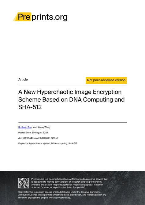 Pdf A New Hyperchaotic Image Encryption Scheme Based On Dna Computing And Sha 512