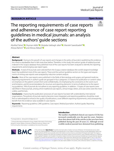 Pdf The Reporting Requirements Of Case Reports And Adherence Of Case