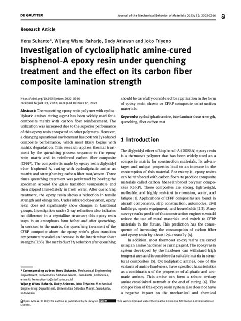 Pdf Investigation Of Cycloaliphatic Amine Cured Bisphenol A Epoxy Resin Under Quenching