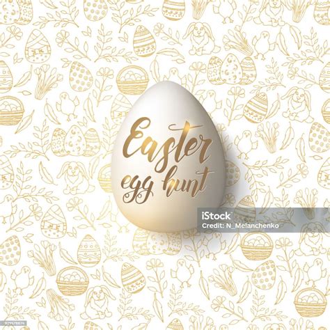 이스터에 그 손으로 스케치 스타일에서 황금 유월 절 기호 원활한 패턴에 유행 글자 부활절 달걀 사냥을 했다 배너 전단지 브로셔 휴일 엽서 웹 사이트에 대 한 개체 개체