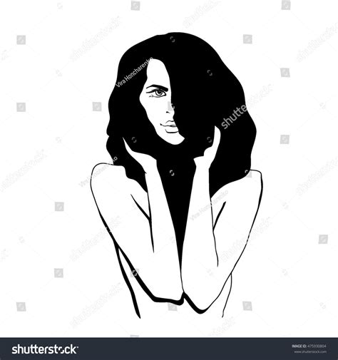 Sketch Naked Girl Covered Hair Illustration Stock Illustration