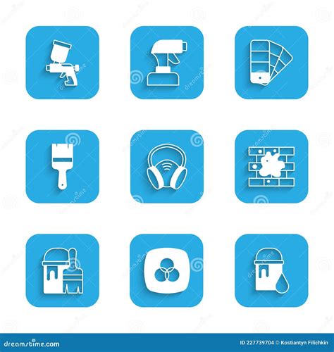 Set Gas Mask Rgb And Cmyk Color Mixing Paint Bucket Painting The House With Brush Color