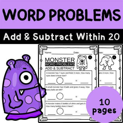 Monster Math Word Problems Elementary Math Addition And Subtraction