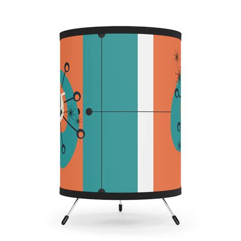 Mid Century Modern Atomic Cat Space Kittie Orange Teal Tripod Lamp