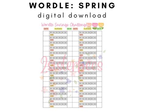 Wordle Word Play Spring Flower Bee Theme Cash Envelope Saving Challenge Game Etsy