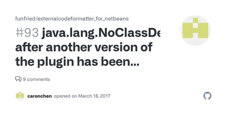 java lang noclassdeffounderror after another version of the plugin has