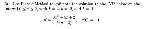 Solved Use Euler S Method To Estimate The Solution To The Chegg Com