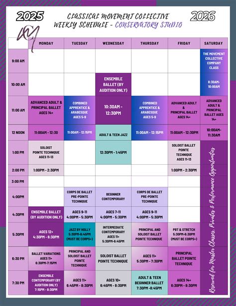 Classical Movement Studio Schedule