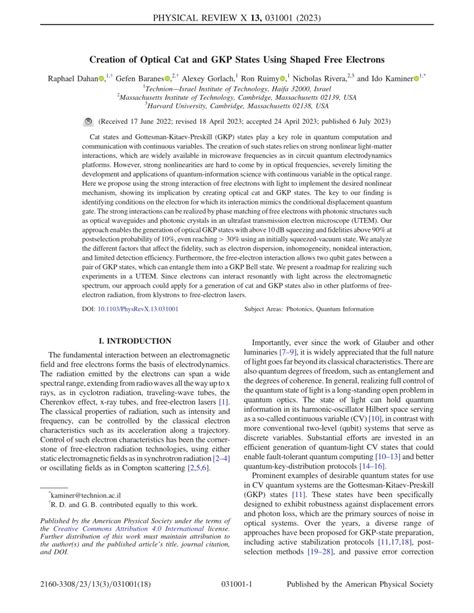 Pdf Creation Of Optical Cat And Gkp States Using Shaped Free Electrons