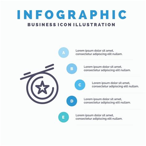 Star Medal Blue Infographics Template 5 Steps Vector Line Icon Template