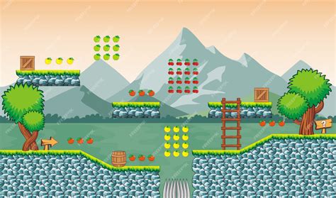 계층화 된 벡터 게임 자산 및 배경 세트 프리미엄 벡터